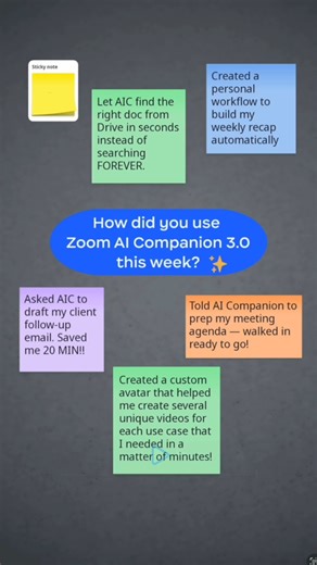 Zoom on Instagram: "Discover the power of Zoom AI Companion 3.0! 🚀 Our interactive Zoom Whiteboard shows just a few ways AI Companion helped our team be more productive this week. Share how you’ve used AI Companion 3.0 to be more efficient below. Link in bio."