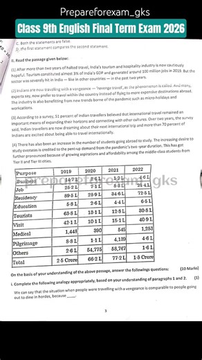Class 9th English Final Term Exam 2026 #prepareforexam_gks #practicepaper
