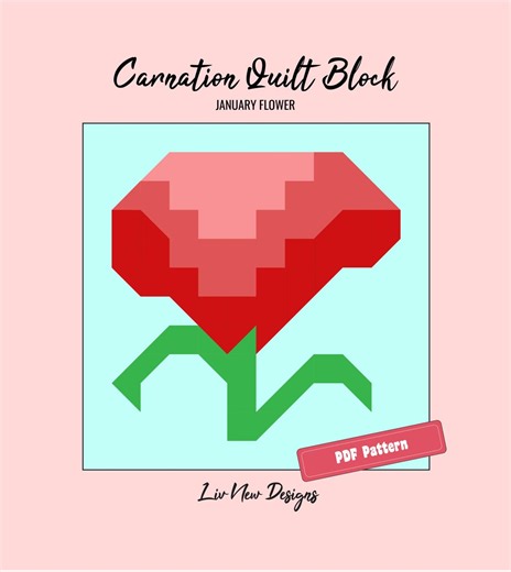 Carnation Flower Quilt Block PDF Pattern (january Birth Flower) - Etsy
