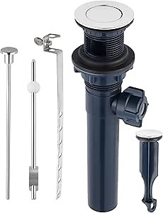 Bathroom Sink Drain with Lift Rod, Pop Up Sink Drain with Overflow, Universal Fit, Chrome Drain Stopper for Vessel Sink, Assembly for Bathroom Faucet