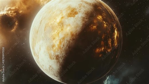 A digital artwork depicting a journey through different planets in our solar system, with Mars and Venus as focal points.