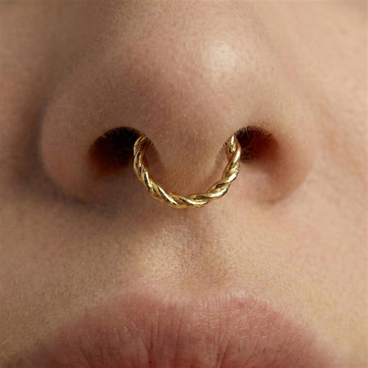 14k Solid Gold Twisted Piercing Hoop for Ear and Nose - Etsy