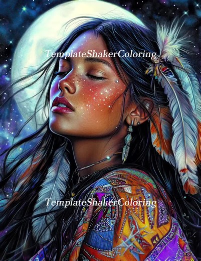 Native American Portrait Coloring Book: 42 Grayscale Pages for Adults, Printable PDF, Colored Version - Etsy UK