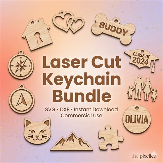 Laser Cut Keychain Bundle SVG | 200+ Personalized Keychain Files | DXF Glowforge CNC | Commercial Use | Instant Download - Etsy
