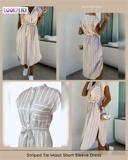 Striped Tie Waist Short Sleeve Dress
