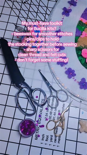 Bucilla stitchers, save this before your next stocking kit 🧵✨ These are my must-have tools for Bucilla felt kits: beeswax for smoother thread, clips to hold the stocking layers together before stitching, and sharp embroidery scissors for clean thread cuts. Small tools make a huge difference when you’re sewing these embroidery kits. Follow for more Bucilla tips, vintage kit stitching, and cozy craft ideas. #bucilla #bucillastocking #bucillakits #feltapplique #feltcraft