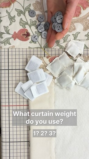 Olga Kott - Sewing Tips & Tutorials on Instagram: "Let’s talk about curtains! I have three types of curtain weights in my studio: 1️⃣ Covered lead weights from @hallishudson 2️⃣ Lead weight buttons covered with standard lining 3️⃣ Uncovered weight buttons What do you use in your curtain projects? I’d love to hear your preferences! #curtains #tools #sewing #curtainmaker #reels"