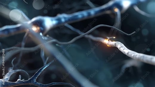 Nanotechnology Medicine Concept Nanobot Fixing Nerve Fiber in Neural Network Microscopic Scene ultra detailed microscopic interior view of neural tissue showing a single medical na 4K
