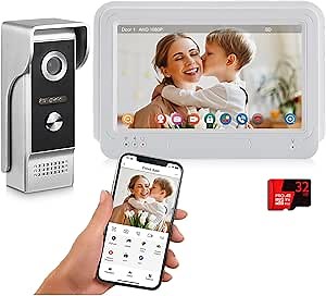 Wireless WiFi Video Doorbell Intercom System, 1080P Video Door Camera with Monitor, 7 Inch Touch Screen Video Door Phone, No Monthly Fees, Tuya APP Remote Intercom (Wired Power)