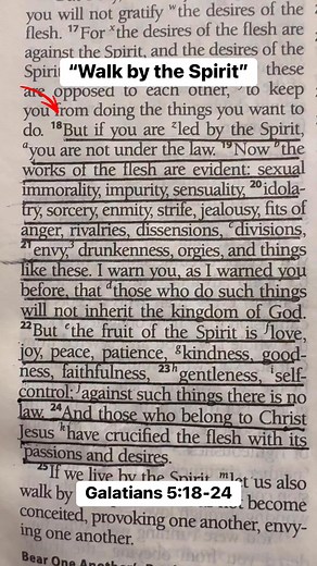 1.4M views · 32K reactions | “Walk by the Spirit” Galatians 5:18-24 #bibleverse #Godisgood #GodsWord #spiritlead #fbreelsvideo | The Bible Verses | Facebook