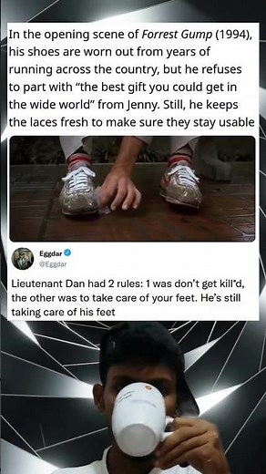 In the opening scene of Forrest Gump (1994), his shoes are worn out from years of running across