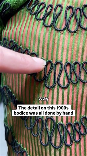 Cinch and Charm on Instagram: "That’s not a fabric print! This Victorian bodice is embellished with couched embroidery. The cord was sewn in place using small stitches on the back. It is currently in the collection at History Colorado. #couchingembroidery #victorianbodice"