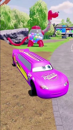 Double Flatbed Trailer Truck vs speedbumps |Police car vs speedbumps | Beamng Drive | #21