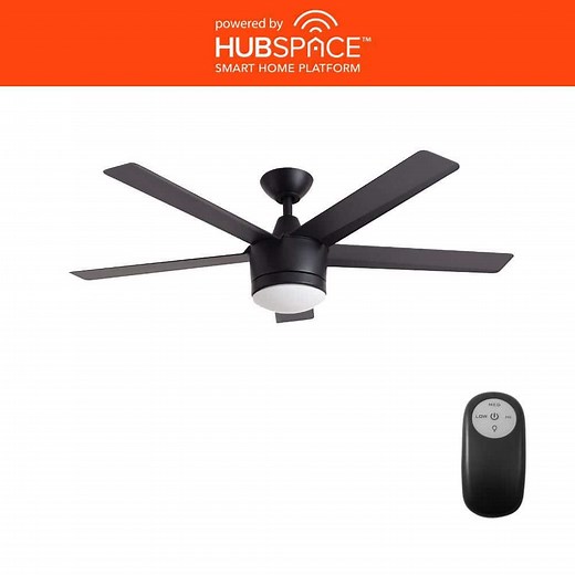 Merwry 52 in. Integrated LED Indoor Matte Black Ceiling Fan with HubSpace Remote Control Works with Google and Alexa SW1422MBK (2) - The Home Depot
