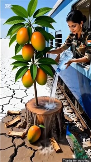 Lady Soldier saved the mango tree from drying up by watering it 😭 #ai #plants #save #water