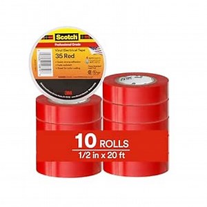 3M Scotch Vinyl Color Coding Electrical Tape 35, 1/2 in x 20 ft, 10 Short Rolls, Red, CSA Certified, UL Listed, Professional Grade, 7 mil Thick, Flame Retardant