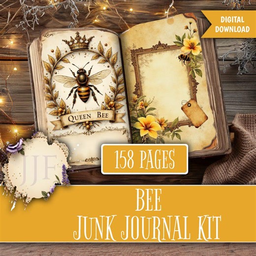 Bee Junk Journal Kit Printable | Honey & Honeycomb Journal Pages   Ephemera, Vintage Botanical Bee Digitals, Rustic Farmhouse Spring Kit - Etsy