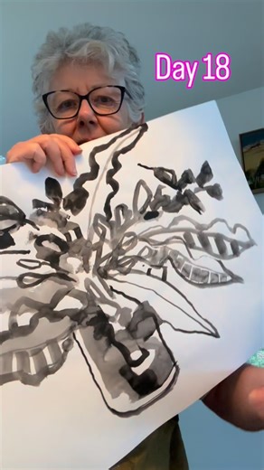 Debbie Mackinnon on Instagram: "Day 18 - R I P P I N G T I M E S This was such a fun one. I took one of yesterday’s drawings with paint, and tore it into three pieces - no hesitation, just do it. Then I chose one piece (I also tore off the sharp edges) and stuck it onto a clean sheet of paper. Use whatever you have - glue stick, PVA or matte gel medium with a spreader (my preference). Now start drawing again, letting that torn fragment lead the way. I used a long stick with ink and a chunky mark