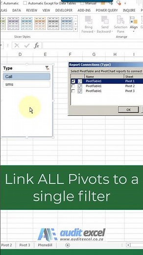 Link all the Pivot Tables to a single filter