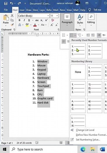 Align Numbers in Microsoft word | #GraphixistPemah #shorts