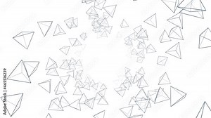 Many pyramid shapes floating in air on white background. Business concept. Symbol of digital technology. 3D loop animation.