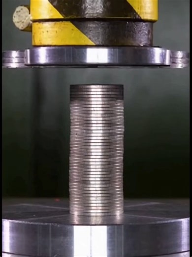 Hydraulic Press Crushing Various Coins for Satisfaction