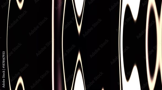 Wide luminous bands compress and curve within this abstract video loop, creating a distorted fractal form shaped by refraction and smooth gradients