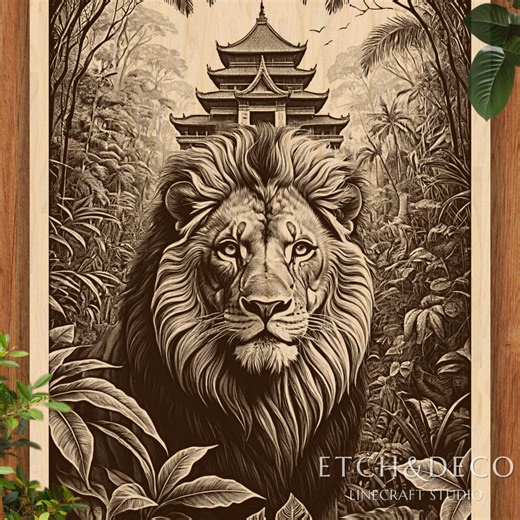 Lion in Jungle PNG for Wood Laser Engraving, Safari Animals Laser Burn File, Glowforge Etching File, CNC Router, Xtool Lightburn Ready - Etsy