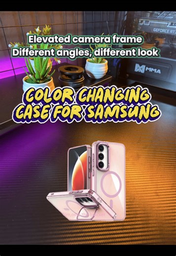 This Samsung phone case is designed to give a more premium look to your device. It features a color-changing back design that shifts depending on lighting and viewing angle. sometimes soft, sometimes more vibrant, making the case look different from various angles. Even the inner part of the case has a color-changing finish, showing attention to material and design details. The camera area comes with an elevated frame, helping reduce direct contact when placed on flat surfaces. It is also MagSaf