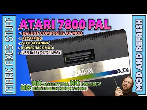 Atari 7800 AV & Power Mods with No Case Cutting - PAL Mod and Test!