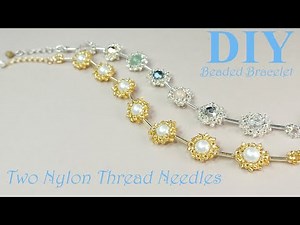 【Tutorial 50】DIY bead bracelet with my own beading needles made by nylon threadビーズステッチ糸でテグス編み｜对称串珠