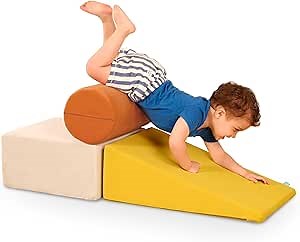 B. toys – Sensory Foam Building Blocks for Toddlers – 3 Pieces Climbing Set with Cylinder, Ramp & Block – Easy-Grip Handles, Machine Washable Covers – Soft Play Shapes for Babies & Toddlers 12+ Months