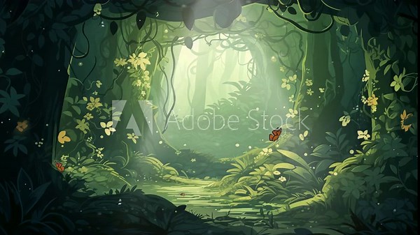 illustration glowcore flat design lush vines growing. seamless looping overlay 4k virtual video animation background