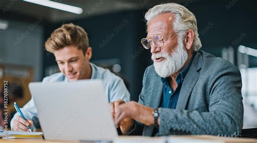 Mentoring, the work of people from different generations on the same project, A young student consults with a professor