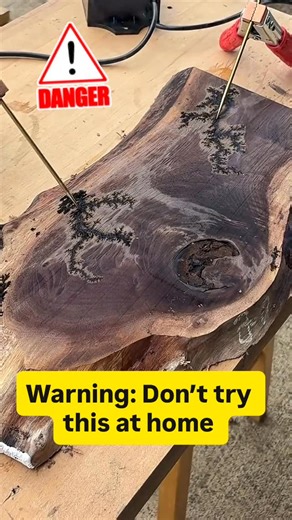 Matthew Spiegel on Instagram: "Having some fun with fractal wood burning to create a unique charcuterie board. The patterns are wild—like lightning frozen in wood. ⚠️ Safety Note: This is not a DIY tutorial. Fractal wood burning is extremely dangerous and it is not recommended that others try this process. #woodworking #woodburning #fractalwoodburning #charcuterieboard #woodart #maker #customwoodwork #woodgrain #woodworkcommunity #handmade #wooddesign #epicwoodworking #woodproject"