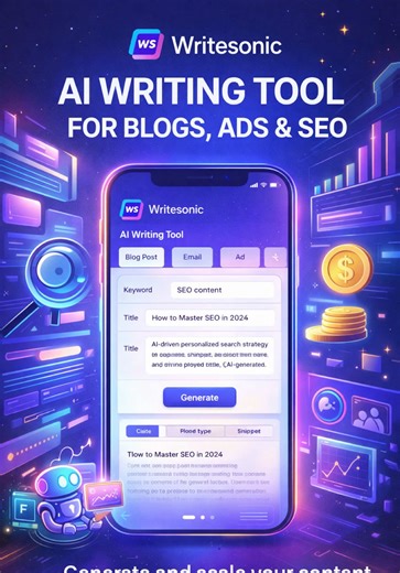 Writesonic is an AI-powered writing and marketing platform designed to help creators, entrepreneurs, and businesses produce high-quality SEO content at scale. From blog posts, website copy, and ad creatives to product descriptions, email campaigns, chatbot responses, and AI image generation, Writesonic streamlines the entire content creation workflow. Built for speed and optimization, it helps users research keywords, structure search-friendly articles, and generate conversion-focused copy witho