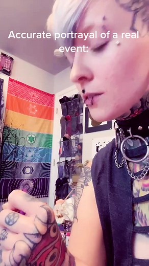 I definitely mess with my clients the normal amount... #tattooartist #queertattooer #lgbtq #tattoohumor #nowheretorun #bop #vibing #notsorry #fyp