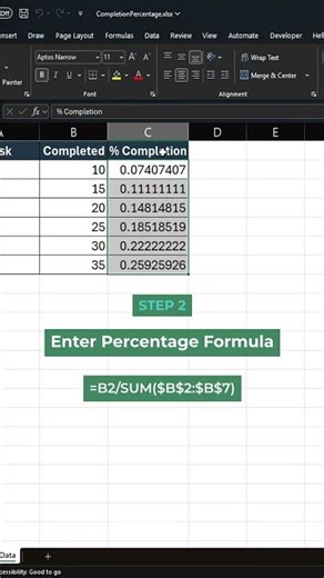 How to Calculate % Completion in Excel #ExcelTips #Formulas