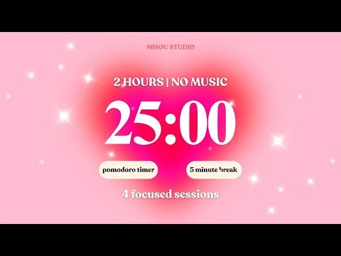 🩷 2 HOURS Deep Work 🩷 | 25/5 Pomodoro Timer | Soft Pink Heart Glow Aesthetic | Silent Focus