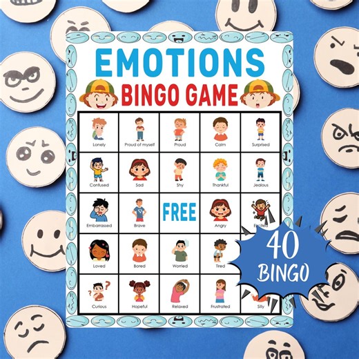 Emotions Bingo Game | Feelings Printable Bingo for Kids, Classroom, Homeschool, SEL Activities & Family Learning Fun - Etsy