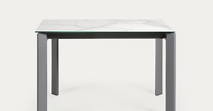Axis extendable porcelain table with Kalos Blanco finish and dark grey legs, 120 (180) cm