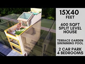 15X40 Feet Split Level House Design with Interior | Terrace Garden & Pool at Rooftop | ID-051