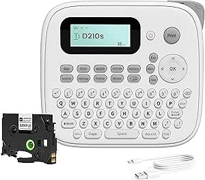 D210S Label Maker Machine with Tapes, Waterproof Inkless Label Maker, 12mm White, Office