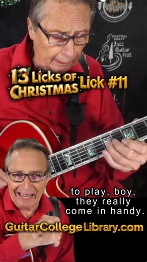 🎸 Simple shapes. Real jazz application. One idea, endless musical options. 13 Licks of Christmas — Lick #11 Lick #11 is built from a simple melodic shape that sits comfortably on the guitar. By moving that same shape across different string sets or positions, you can adapt it to new harmonies and create lines that sound more developed and musical — even adding subtle “outside” colors along the way. 👉 Learn Lick #11: https://guitarcollegelibrary.com/programs/13-days-of-xmas-collection 👉 Go dee
