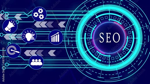 Integrated Business Solutions Concept SEO System for Sales, Marketing, and Operations Featuring Digital Interface Animation with Icons for Data Analytics, Customer Relationship Management, Workflow Ma