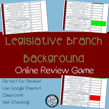 Congress Legislative Branch Interactive Google Sheets Digital Game Activity
