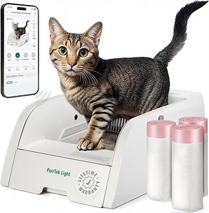 Petcove Automatic Litter Box for Cats with App Control – Self Cleaning, Odor Control, Quiet Auto Cat Litter Box for Multiple Cats - Light 3 bags bundle
