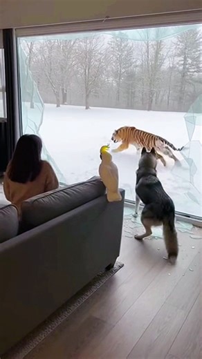 Tinny Word on Instagram: "“One Quiet Moment. One Glass Window. Everything Changed.” 😱😳 . #talkingparrot #usapets #doglover #ukreels #petreels"