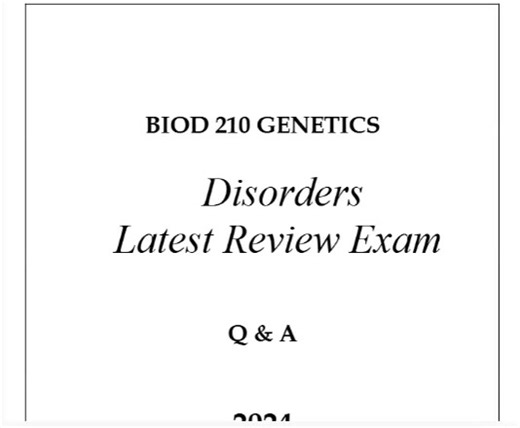 Nurse Jess on Instagram: "BIOD 210 Module 7 GENETICS Disorders Latest Review Exam Q & A 2026 (Complete And Verified Study material) (20pages) LEARNEXAMS Which genetic disorder is characterized by the absence of a chromosome segment on chromosome 5? - A) Turner Syndrome - B) Cri-du-chat Syndrome - C) Down Syndrome - D) Klinefelter Syndrome Answer: B) Cri-du-chat Syndrome Rationale: Cri-du-chat Syndrome is caused by a deletion of a part of chromosome 5. Patients often have a high-pitched cry that