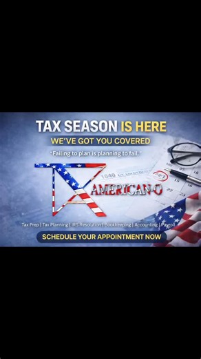 💼 Tax Season Is Here — We’ve Got You Covered! At Tax Americano, we are in full gear helping individuals and business owners stay compliant, maximize savings, and plan ahead with confidence. ✨ Our services include: ✔ Tax Preparation ✔ Tax Planning ✔ Bookkeeping & Accounting ✔ Payroll Support ✔ IRS Resolution Services 📅 Appointments are filling quickly — don’t wait until the last minute. 👉 Schedule your consultation today: 🔗 https://outlook.office.com/bookwithme/user/b7bf8670b6fd458ebffbd1dd2c